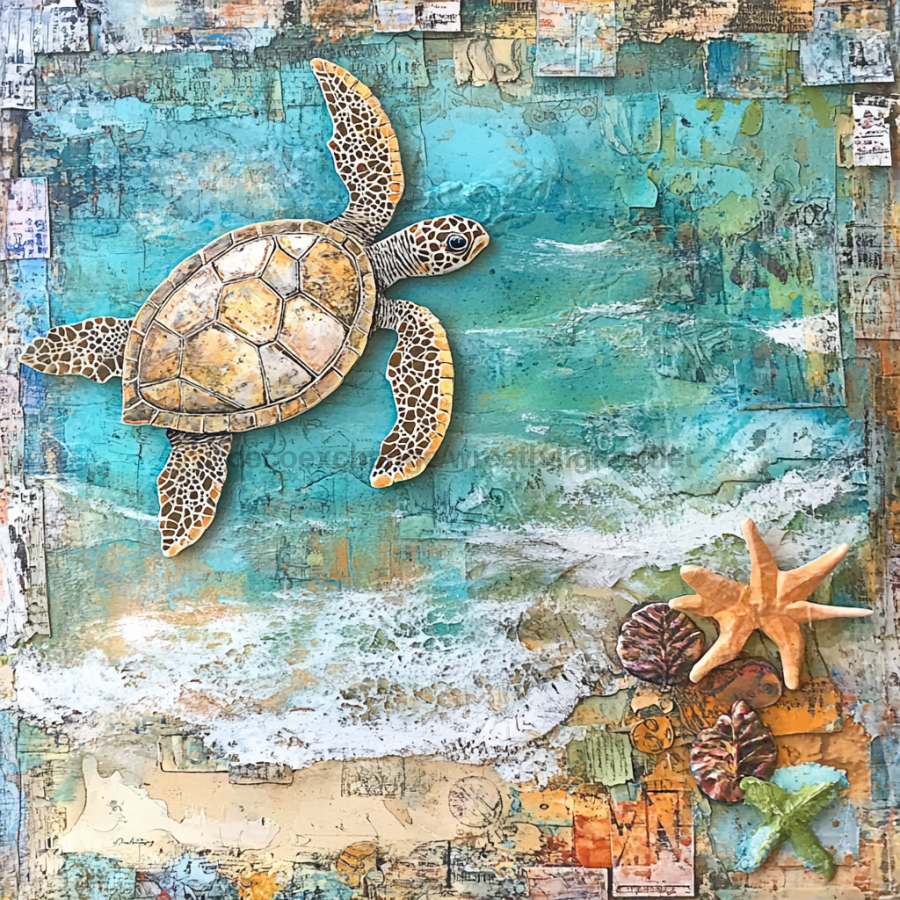 Nautical Sign, Sea Turtle Sign, DCO-02572, Sign For Wreath, 10x10" Met ...