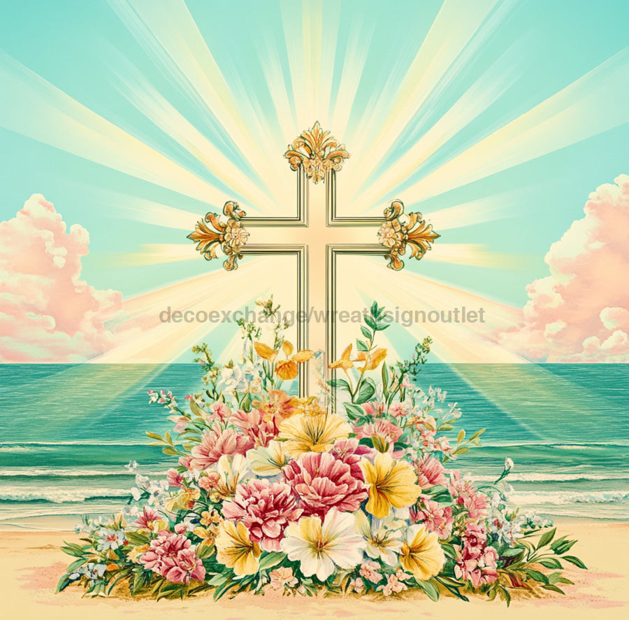 Religious Sign, Cross Sign, DCO-02402, Sign For Wreath, 10x10 Metal Si ...