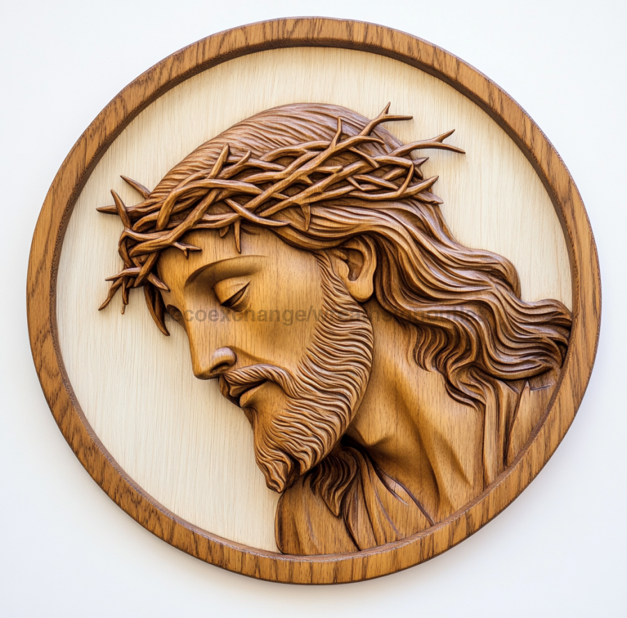 Religious Wood Carving Jesus Sign, DCO-13181-D, Sign For Wreath, 10" W ...