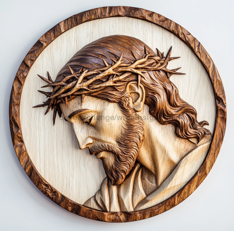 Religious Wood Carving Jesus Sign, DCO-13182-D, Sign For Wreath, 10" W ...
