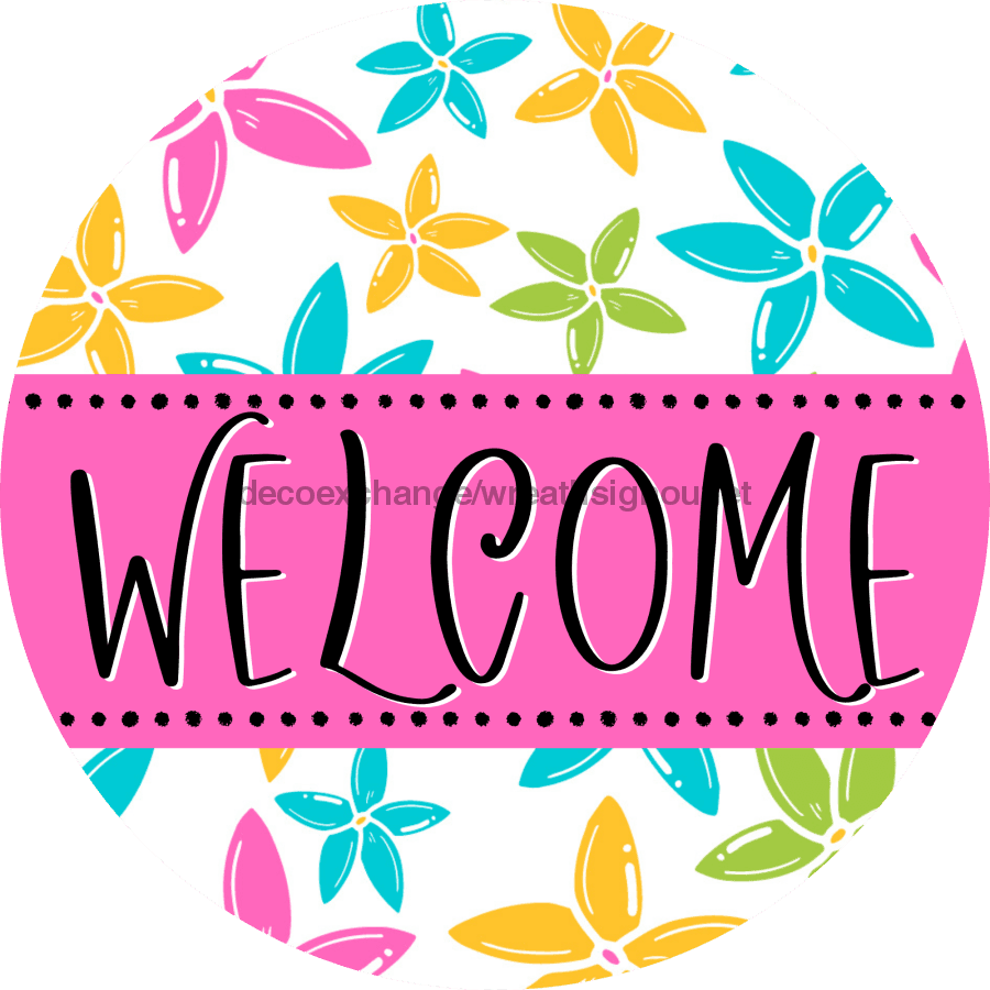 Welcome Wreath Sign, Summer Wreath, DECOE-4126, 10" Metal Round ...